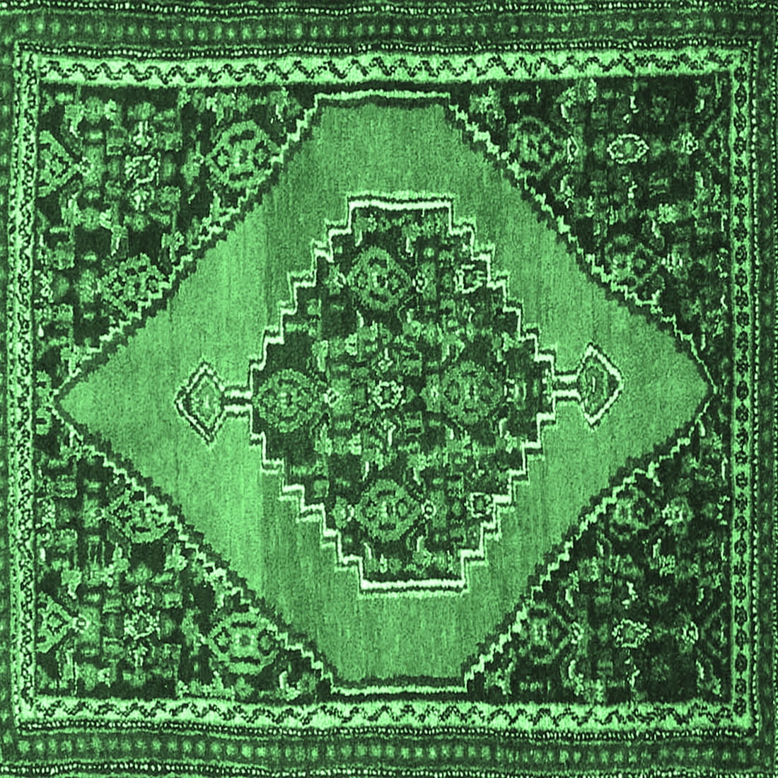 Ahgly Company Indoor Square Medallion Emerald Green Traditional Area ...