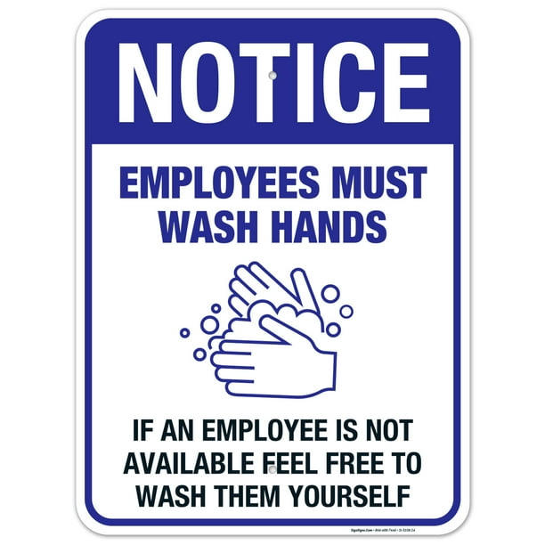 Funny Hand Washing Sign, Employees Must Wash Hands Sign, 18x24 Aluminum ...