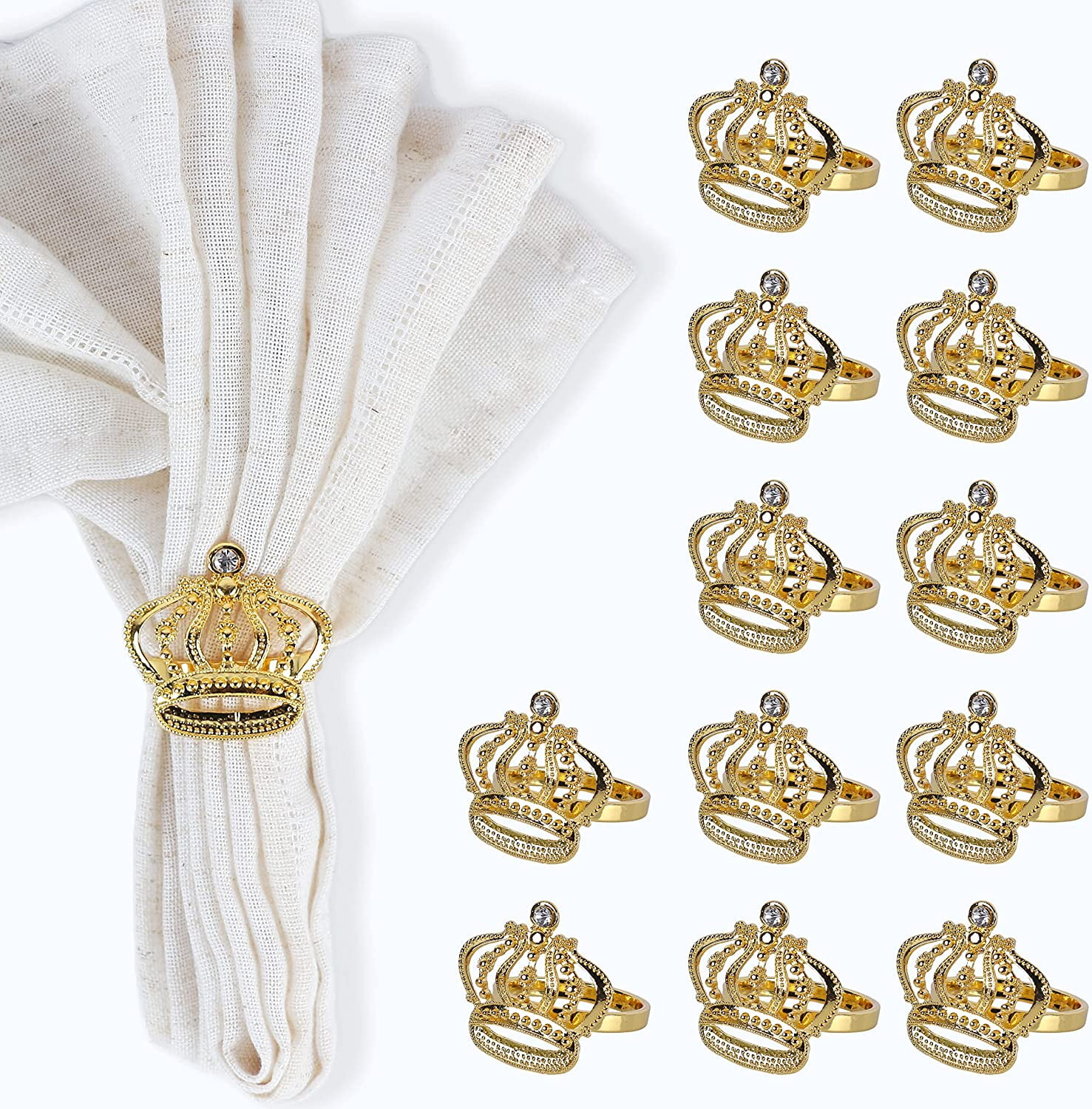 Gold Royal Crown Theme Napkin Rings with Diamond Set of 12 - Walmart.com