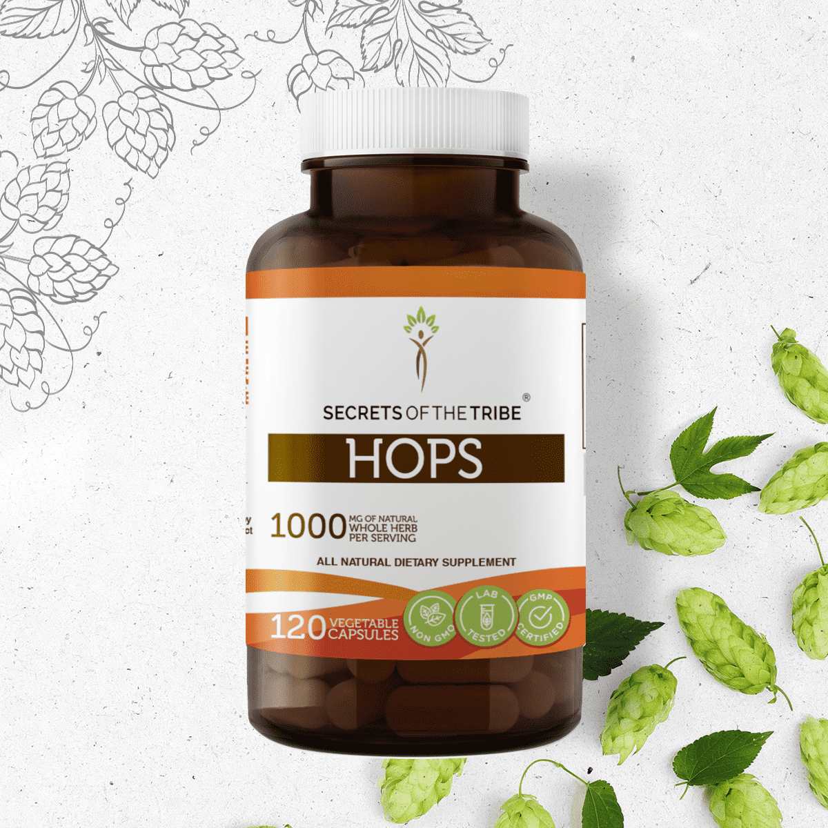 Secrets of the Tribe Hops 120 Capsules, 500 mg, Organic Hops (Humulus ...