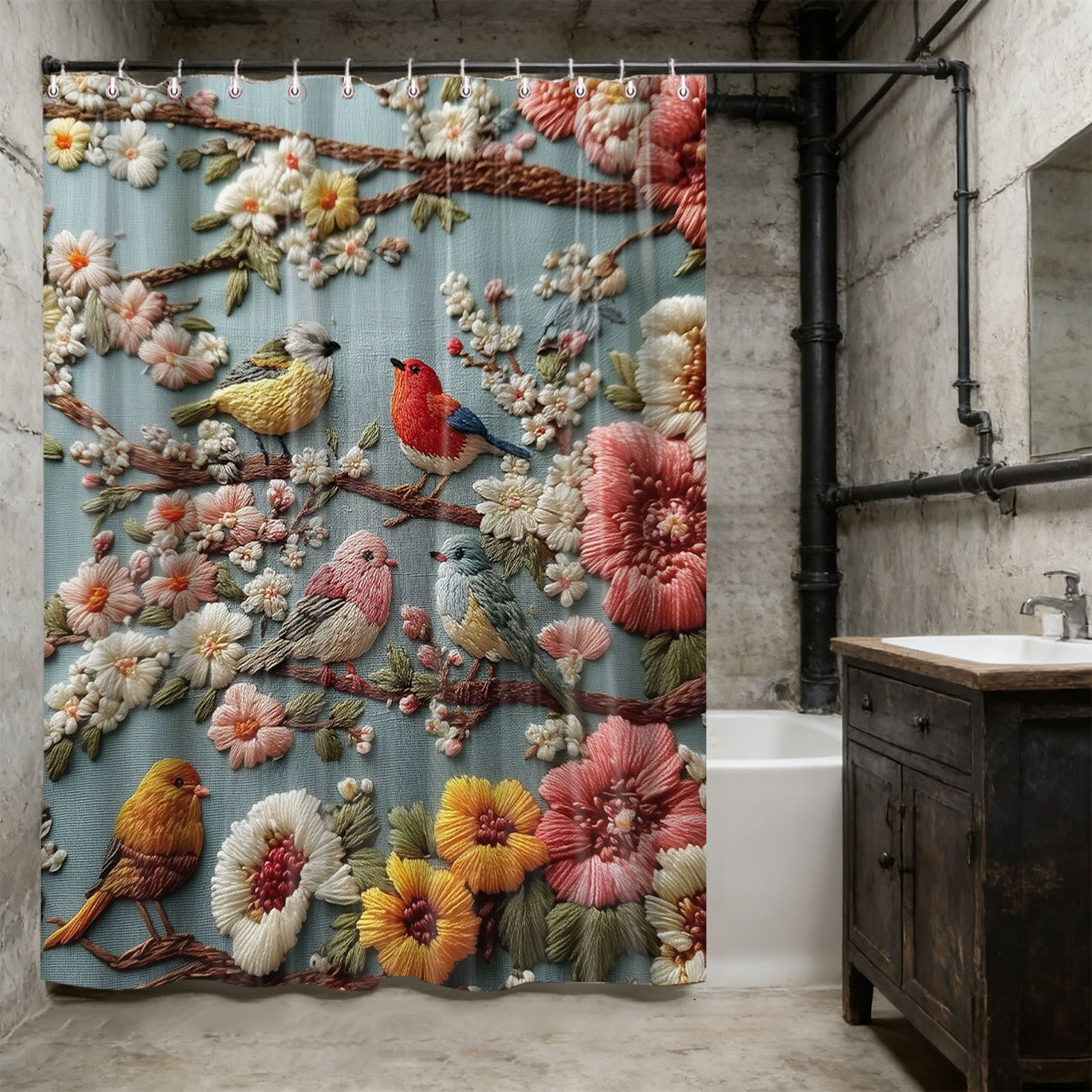 Click here for Ihhxbs Faux Embroidery Printed Shower Curtain For... prices