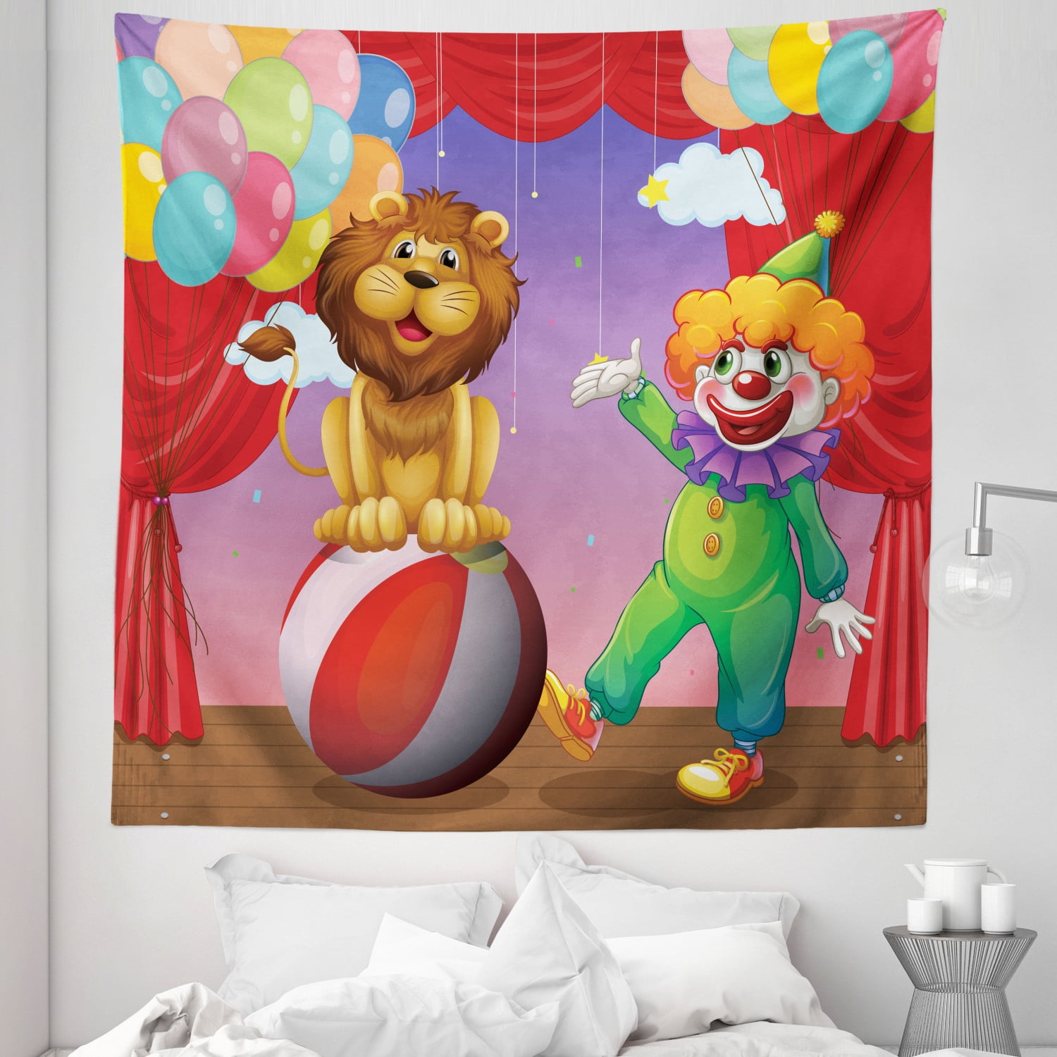 Circus Tapestry, Lionnd Clownt the Circus Stage Theater Curtain Playing ...