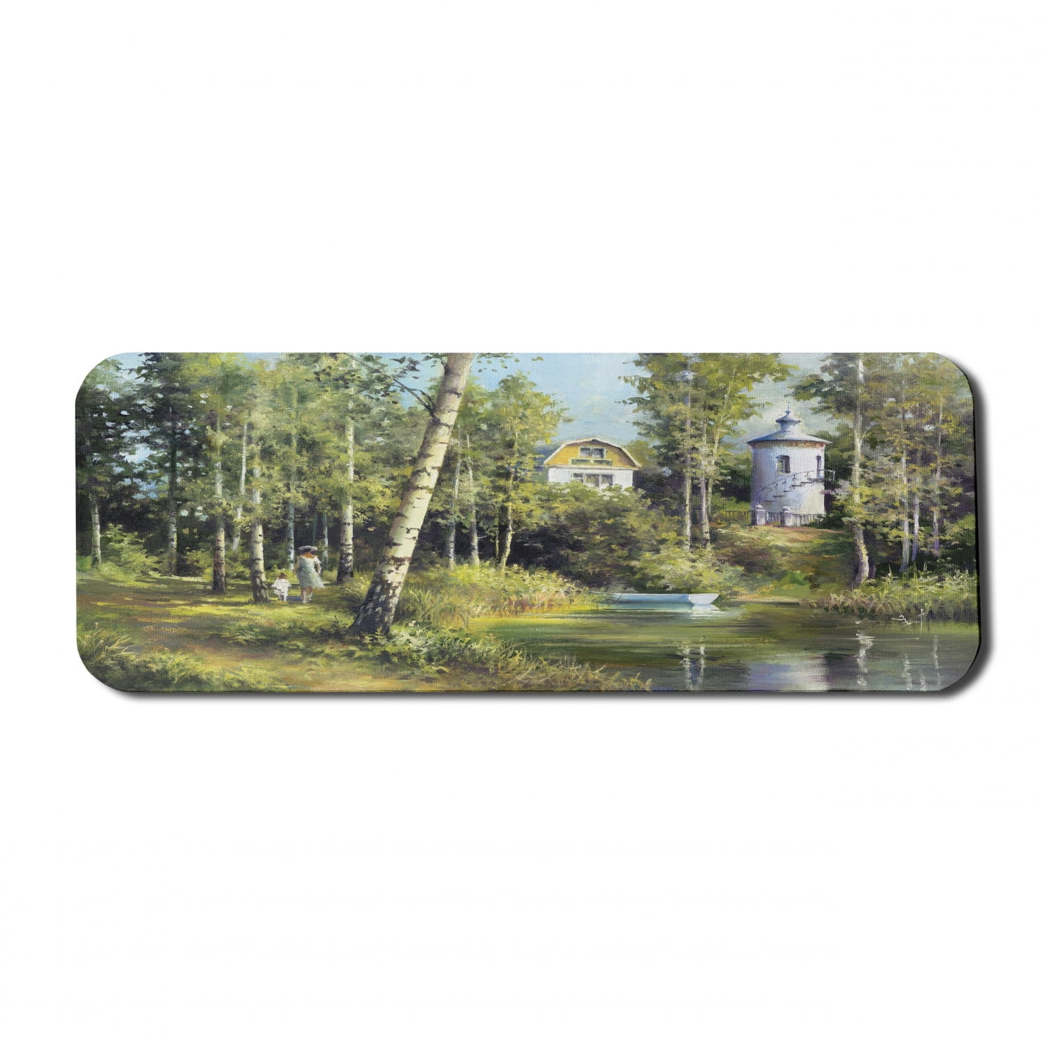 Nature Computer Mouse Pad, Rural Scenery with an Old House, Lake and ...