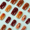 JUNXIAO-Fall Press on Nails Medium Square Fake Nails with Golden Red ...