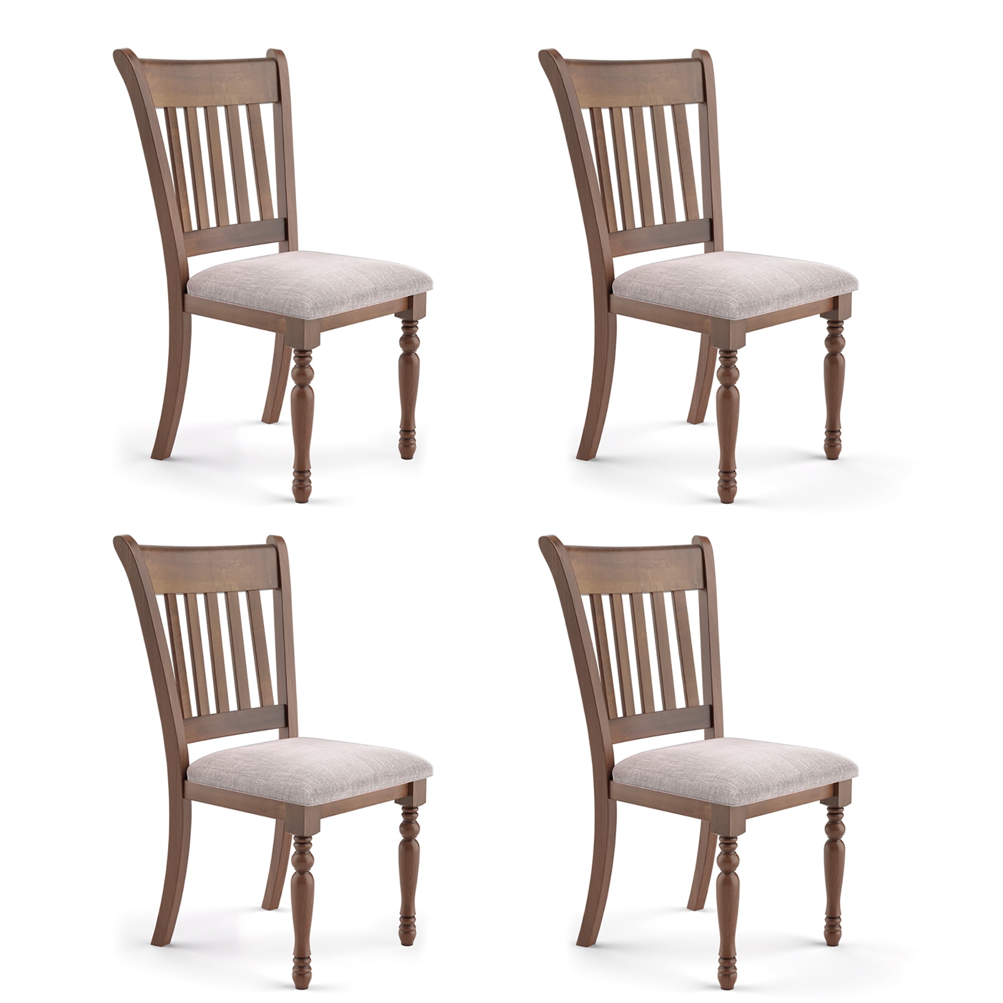 Costway Dining Chair Upholstered Set of 4 Vintage Wooden Dining Chair W ...