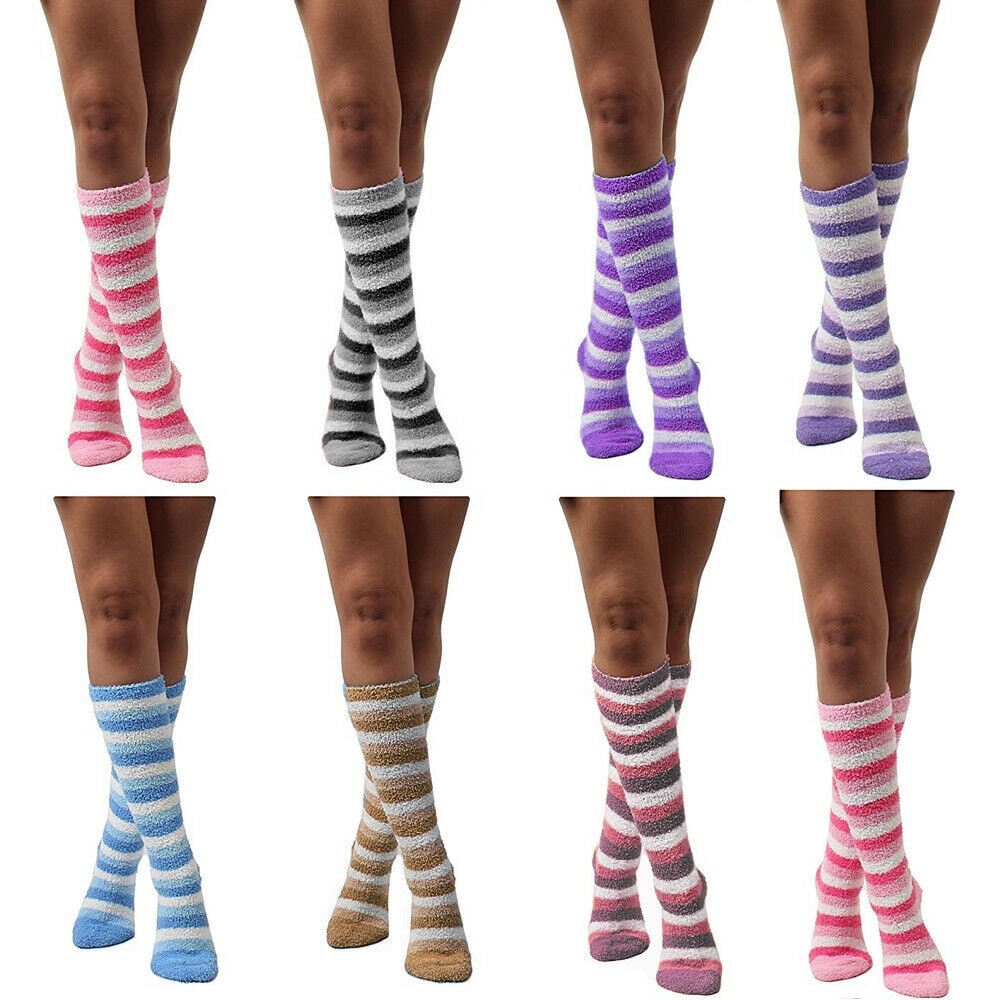 Trend For U 6 Pairs Womens Fuzzy Knee High Soft Socks Winter Warm