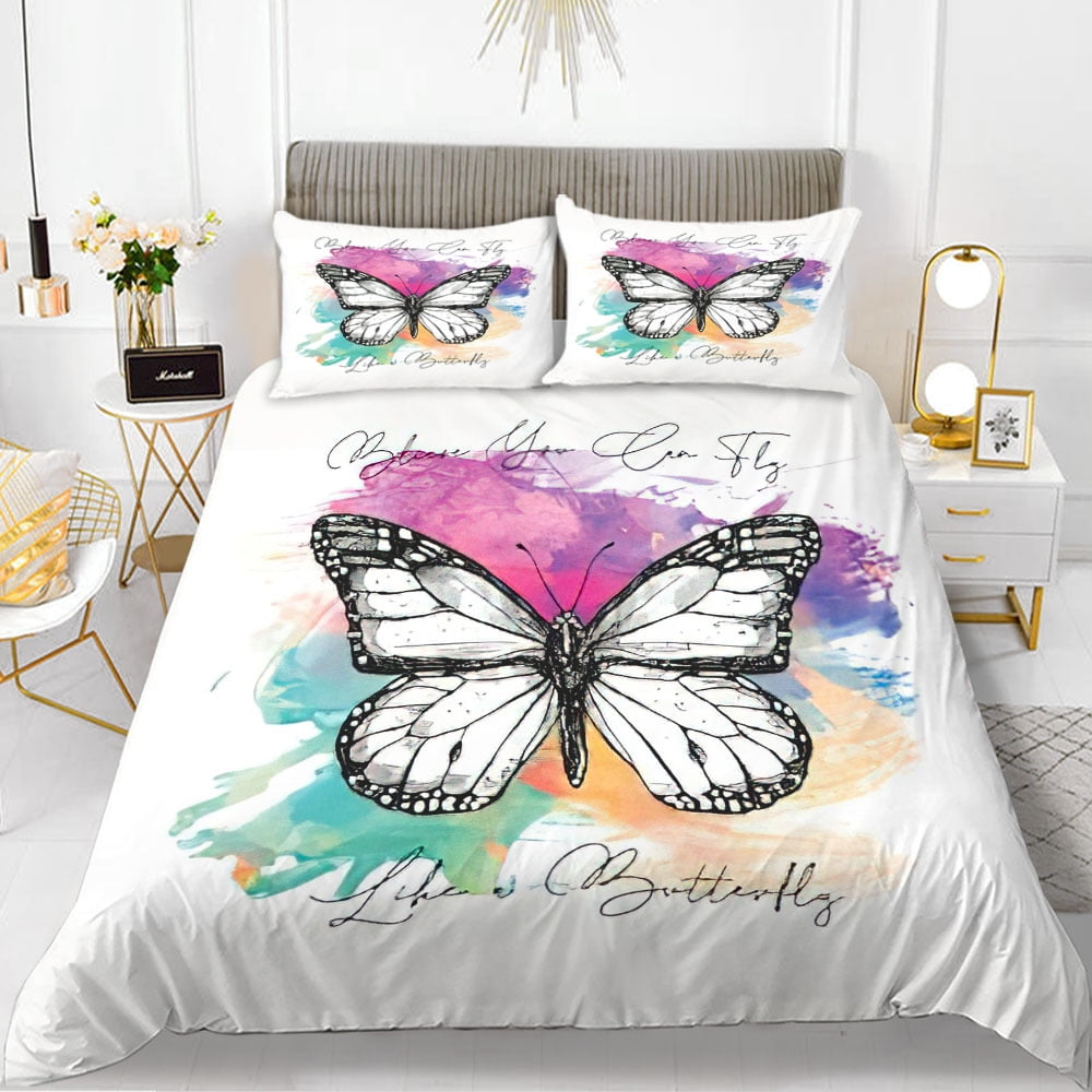 3-Piece Butterfly Bedding Duvet Cover Sets Queen Comfy Butterflies ...
