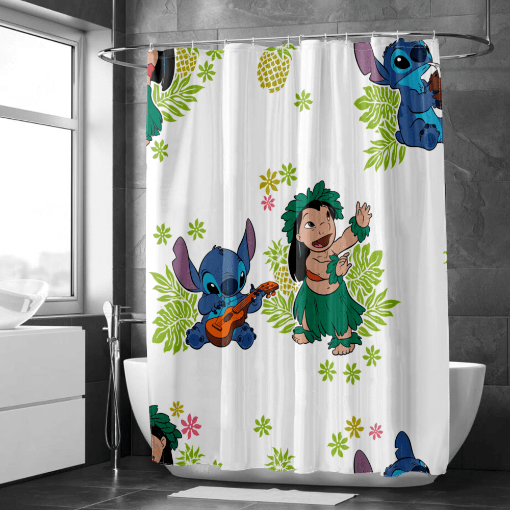 Lilo And Stitch Cartoon Shower Curtains Bathroom Decor Waterproof