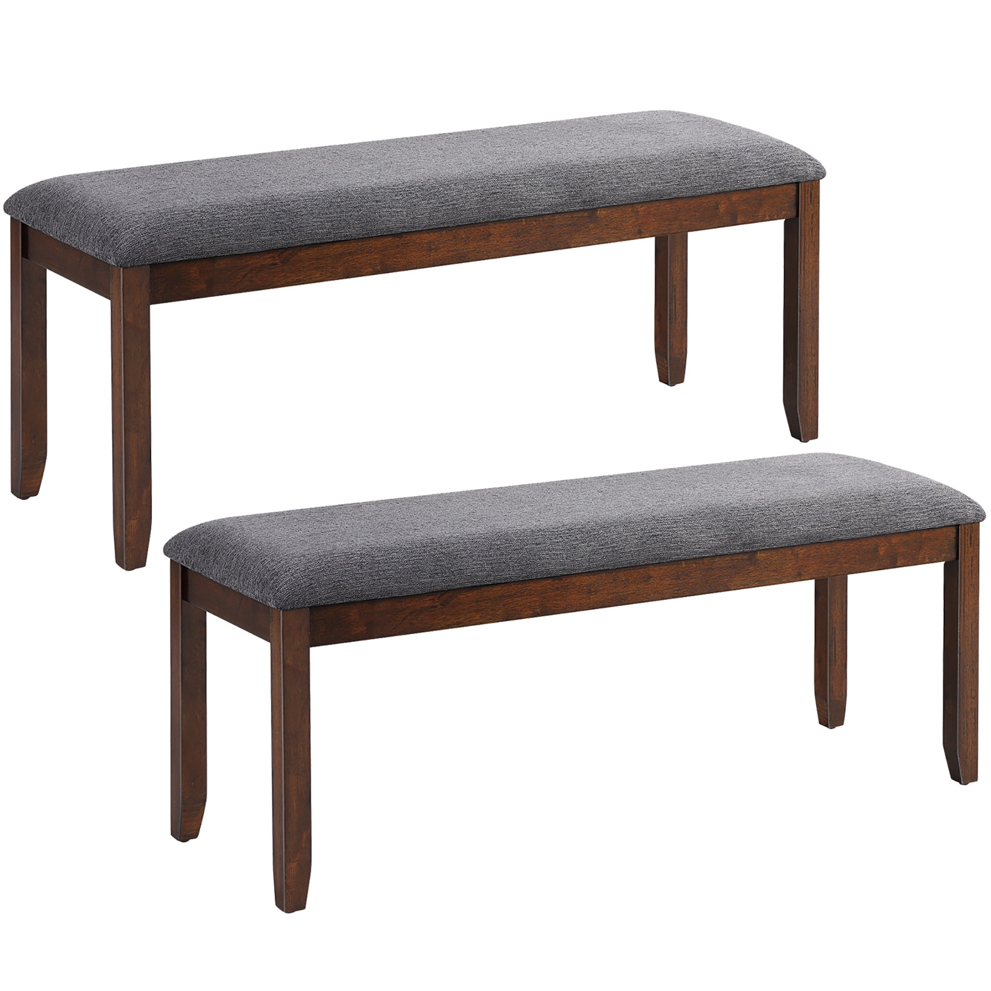 Costway Set of 2 Dining Bench Rubber Wood Upholstered Padded Bedroom ...