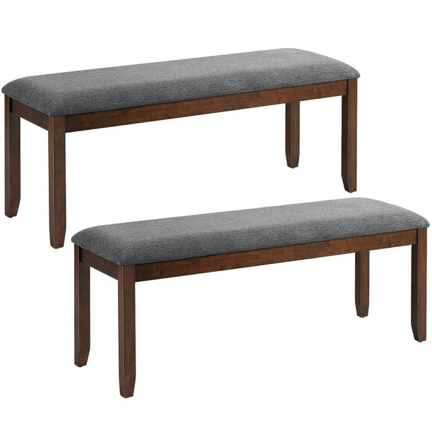 Costway Set of 2 Dining Bench Rubber Wood Upholstered Padded Bedroom ...