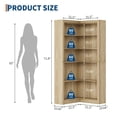 71.8 Inch Light Wood L-Shaped Corner Bookshelf, Five Tier Heavy Load ...