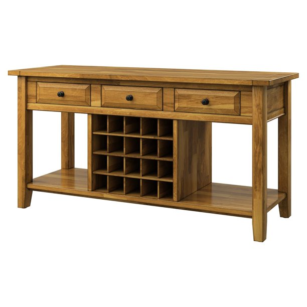 Weston Home Farmhouse Oak Top Kitchen Buffet Server with Wine Rack, Oak ...
