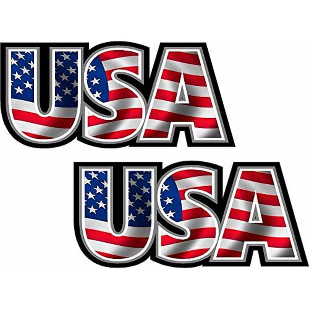 (x2) 4" USA text Decal Set American Flag United States Vinyl Car Bumper ...