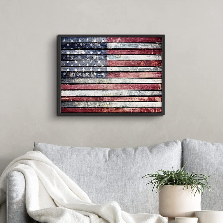 American Flag Framed Art Large Rustic American Flag Canvas Wall Art
