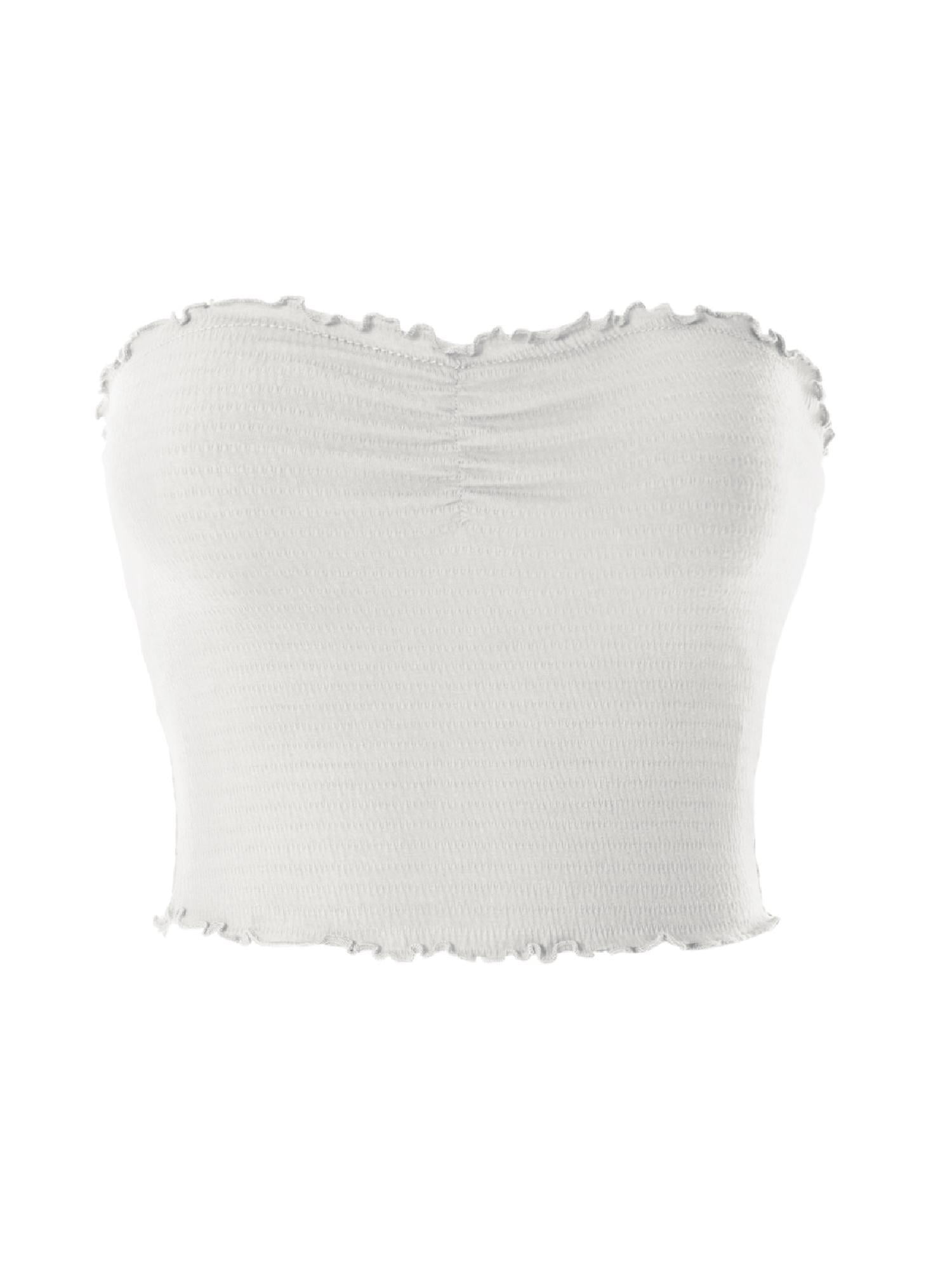 MixMatchy Women's Lettuce Trim Smocked Strapless Crop Tube Top ...