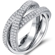 Ladies' Stainless Steel CZ Triple Roll Ring - Walmart.com