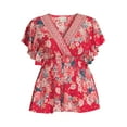 Romantic Gypsy Womens Plus Size Floral Flutter Sleeve V Neck Top