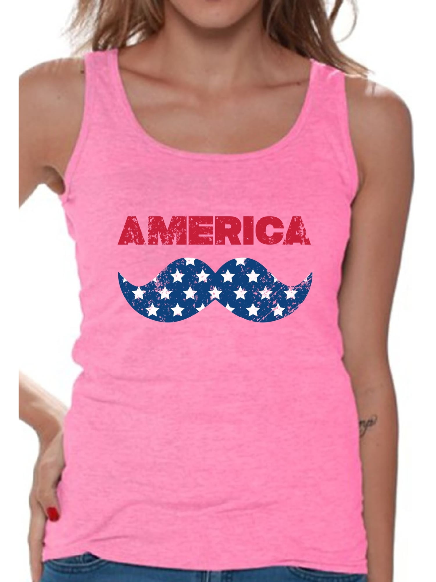 Awkward Styles Women's America Patriotic Mustache Graphic Tank Tops USA ...