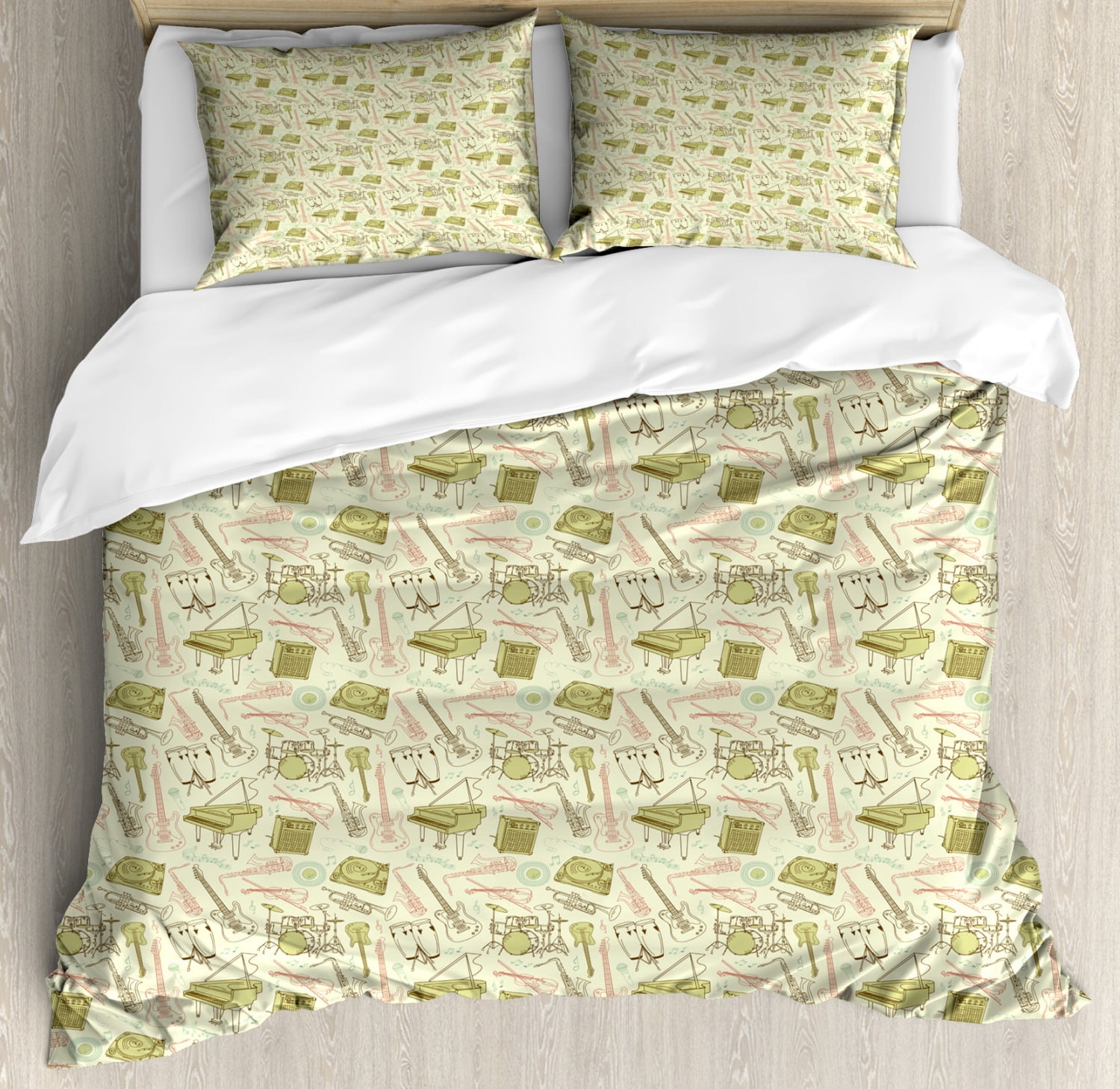 Jazz Music Duvet Cover Set Queen Size, Doodle Different Instruments ...
