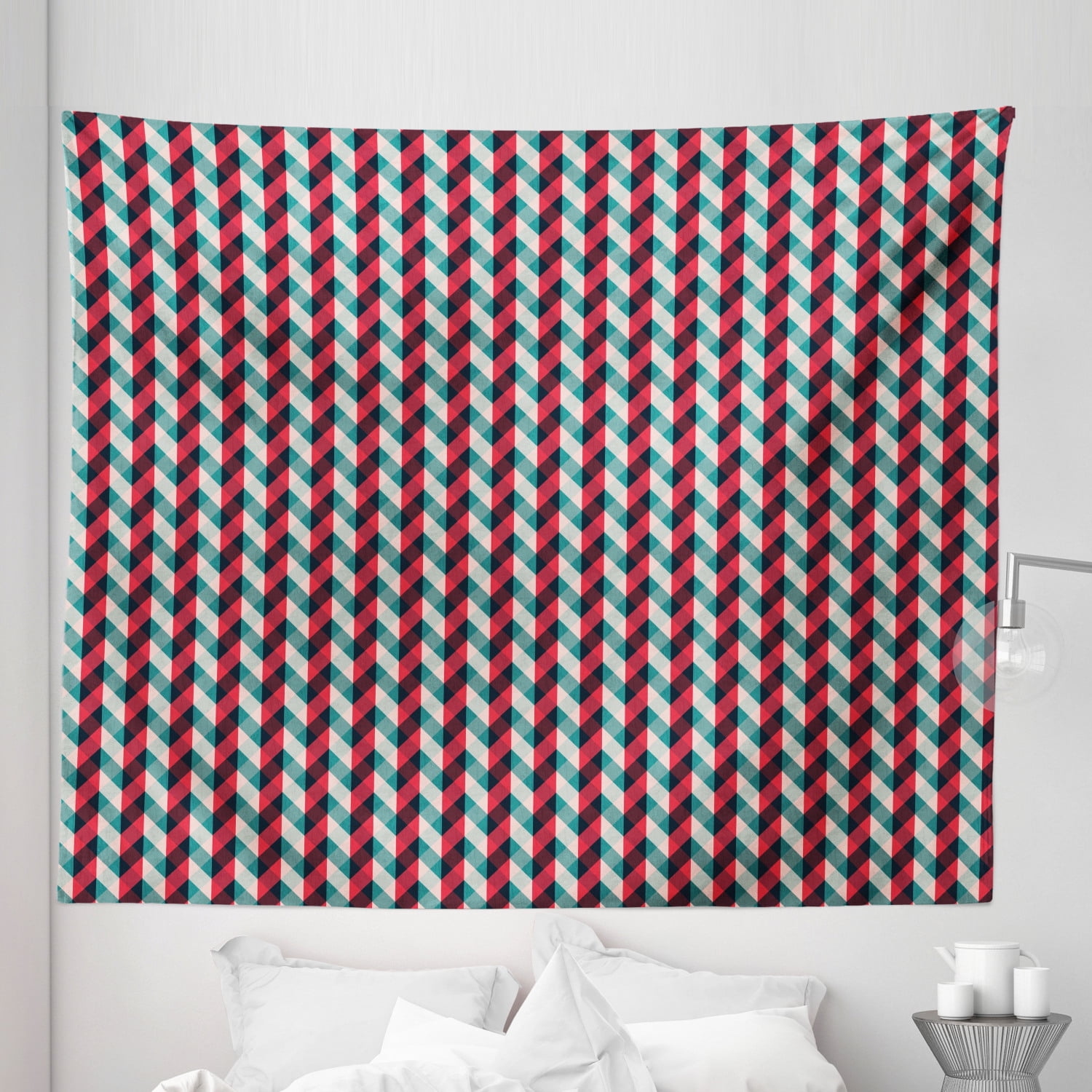 Retro Tapestry, Vintage Country Style Pattern with Diagonal Checks and ...