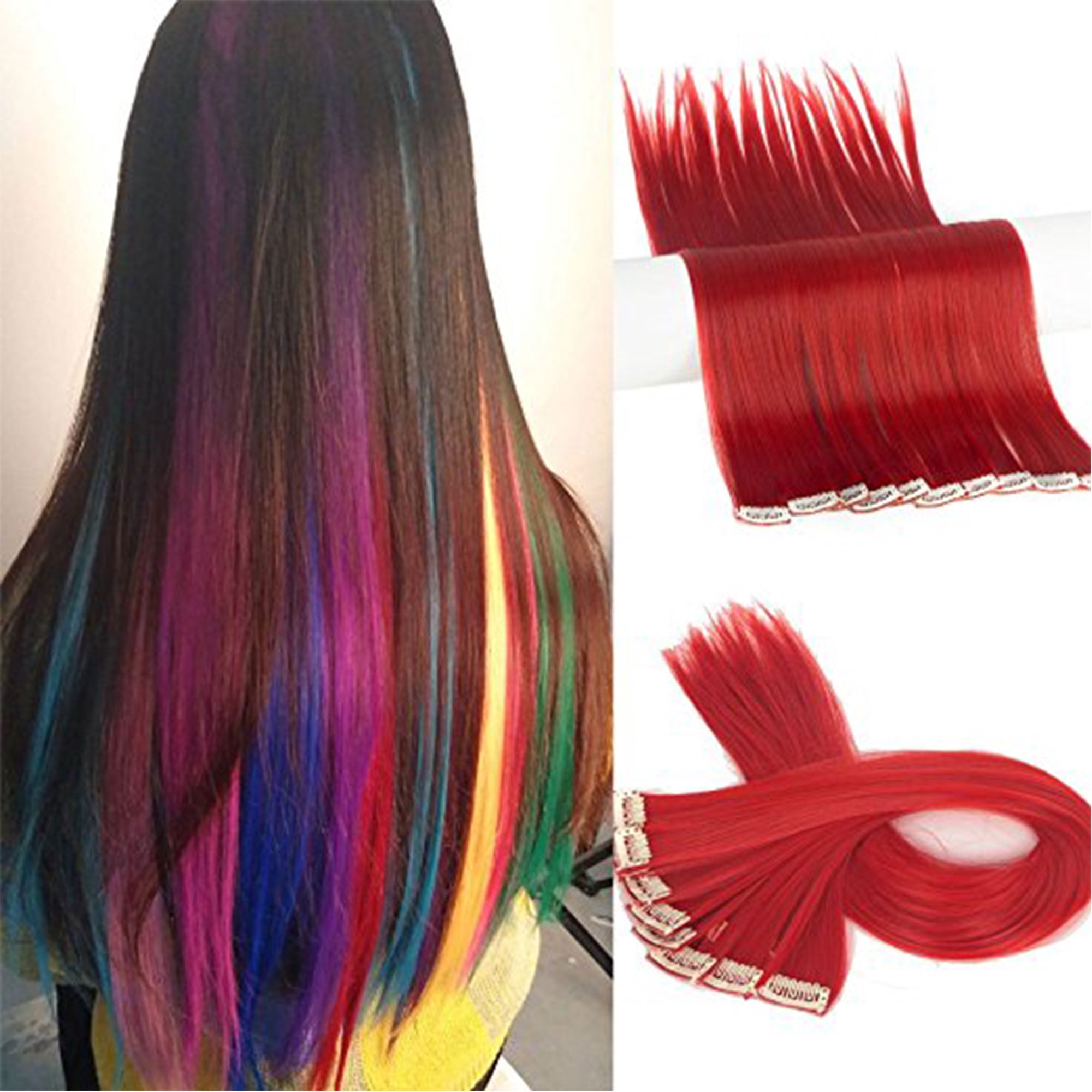 LELINTA 11PCS Straight Colored Clip in Hair Extensions Party Highlight ...