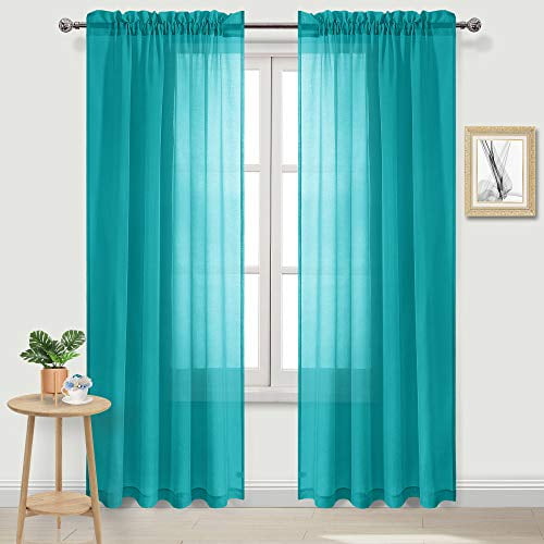 DWCN Turquoise Sheer Curtains Semi Transparent Voile Rod Pocket ...