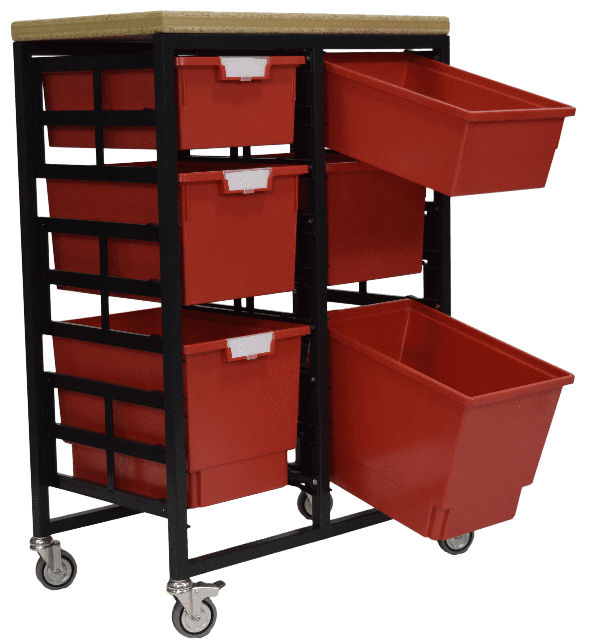 Mobile Workbench Storage Station w/Wood Top -6 StorSystem Trays-Red ...