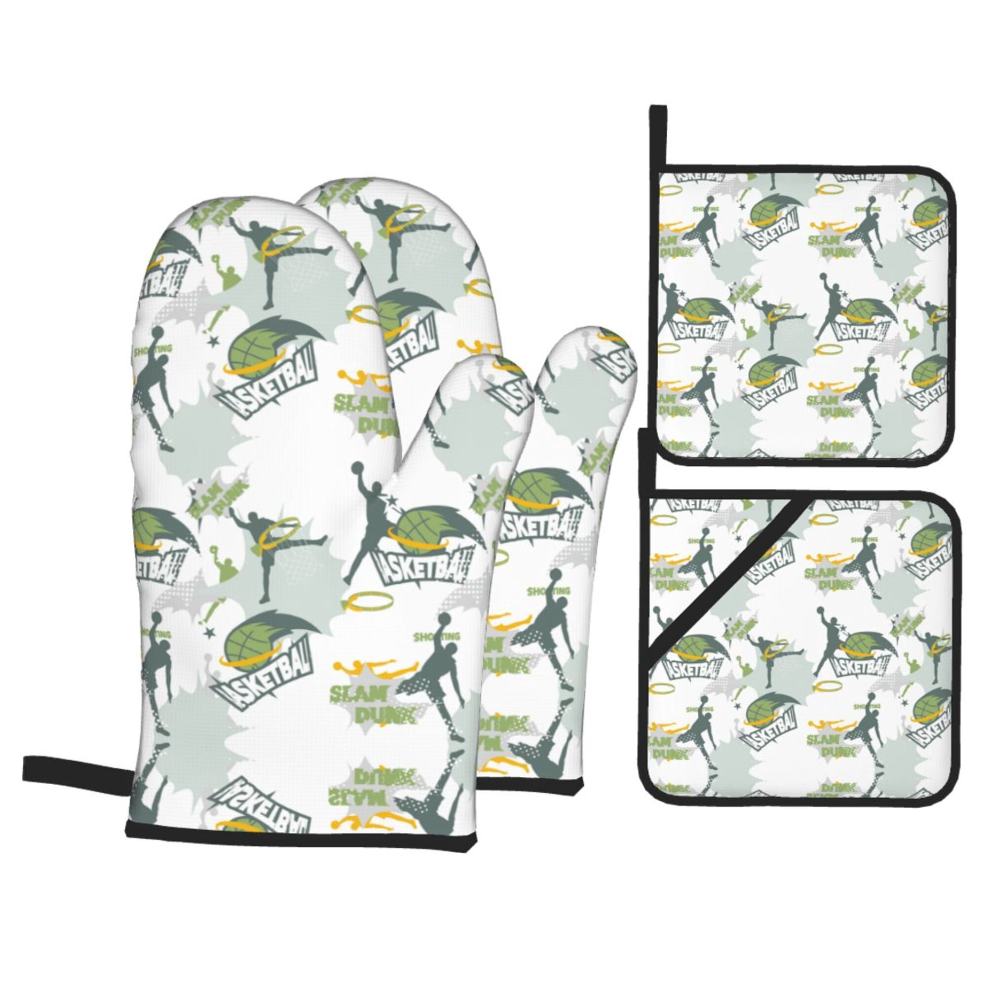 Doodle Basketball Silhouette Oven Mitts And Pot Holders Sets Baking ...