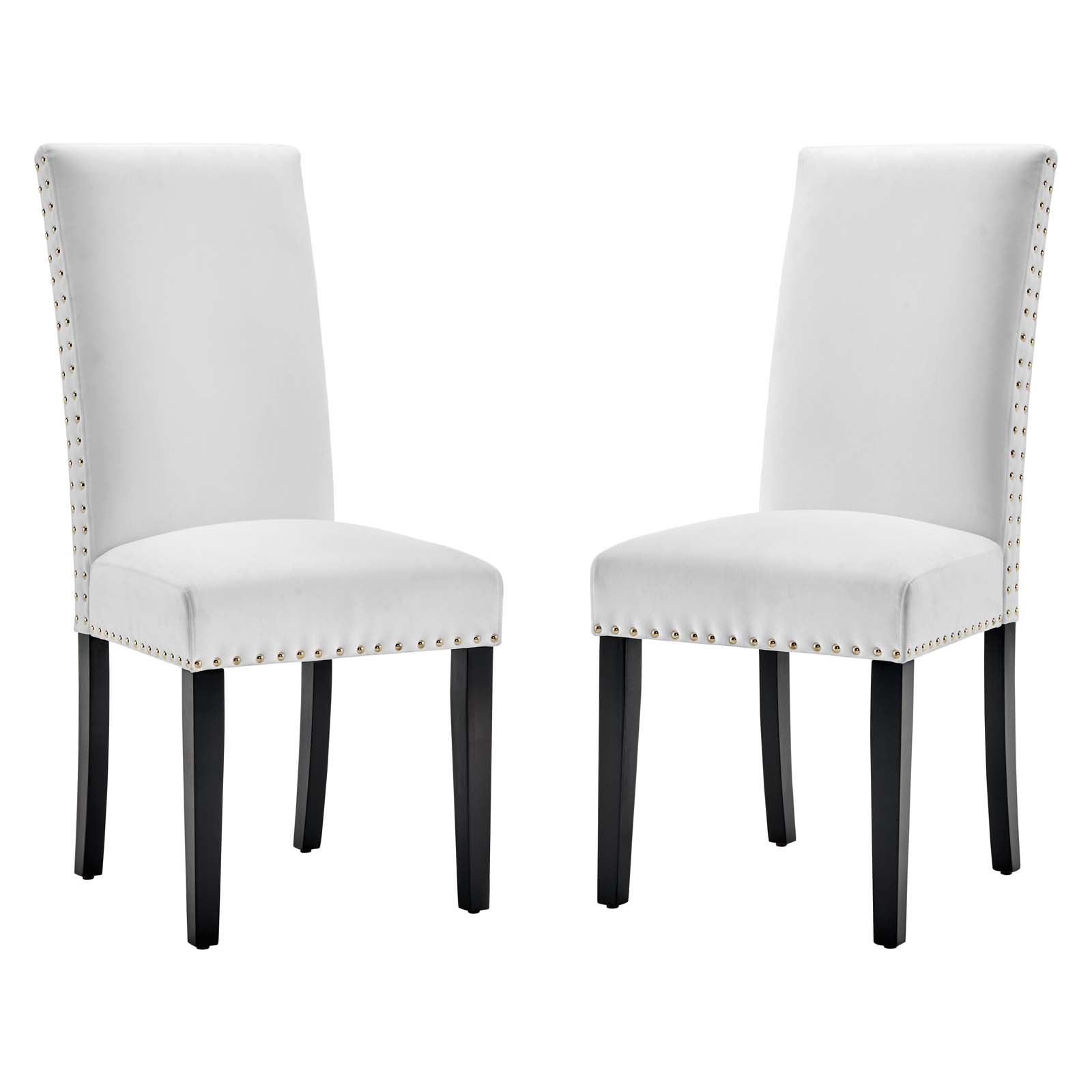 Side Dining Chair, Set of 2, Velvet, Wood, White, Modern Contemporary ...