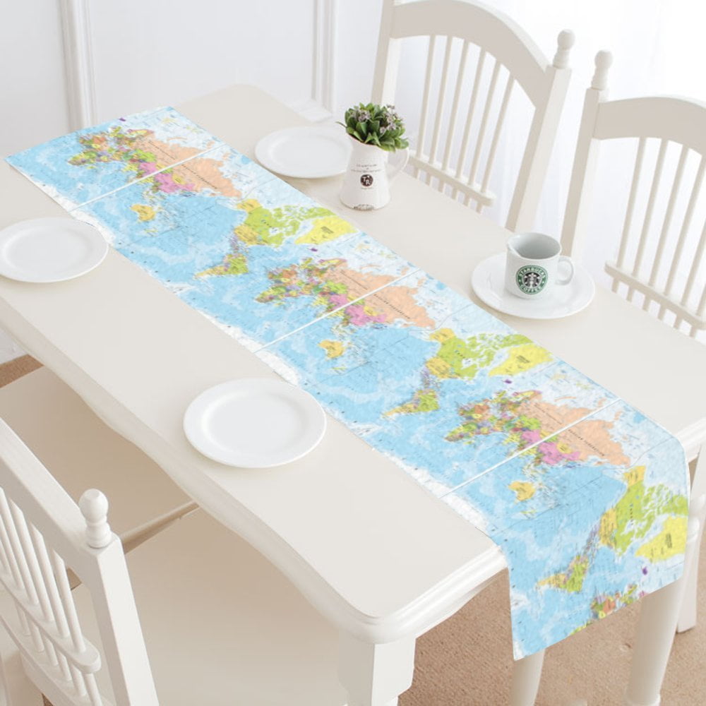 MYPOP World Map Table Runner Home Decor 14x72 Inch, Earth Globe Art ...