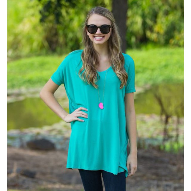 The Perfect Piko Short Sleeve V-Neck Tunic-Light Green New Size Medium ...