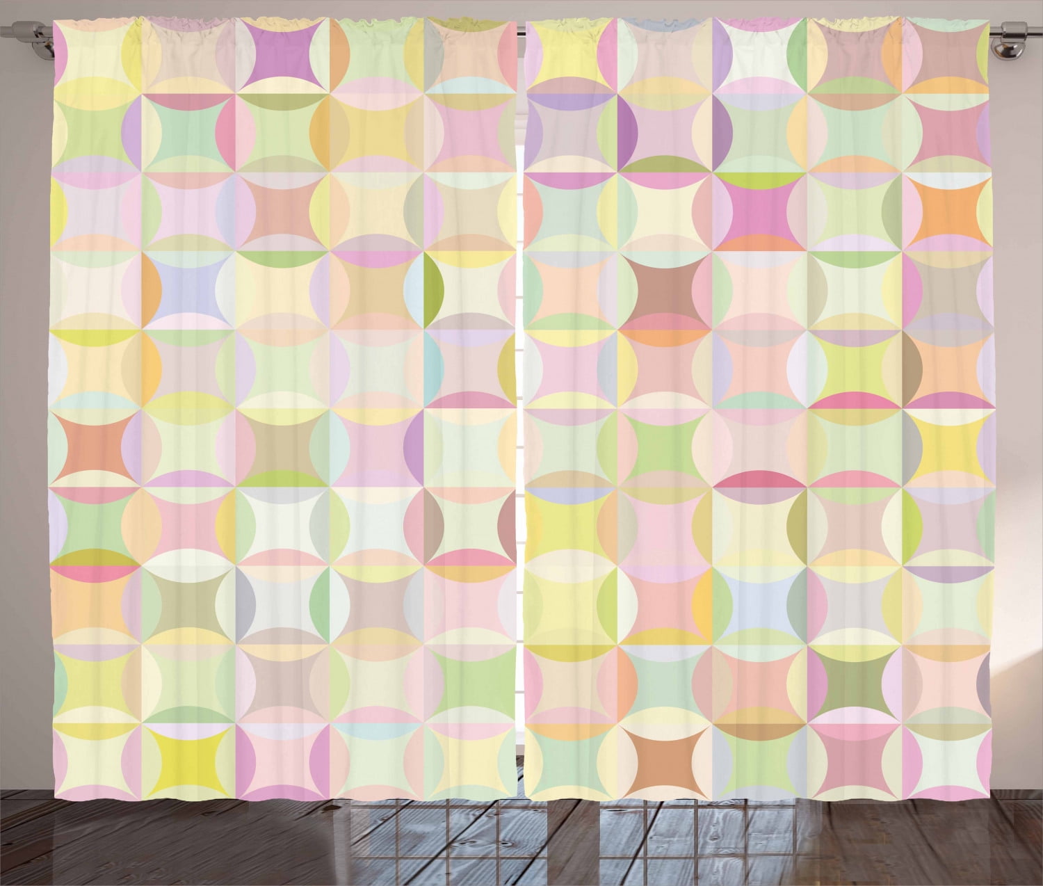 Pastel Curtains 2 Panels Set, Retro Pattern with Polka Dots Overlapping ...