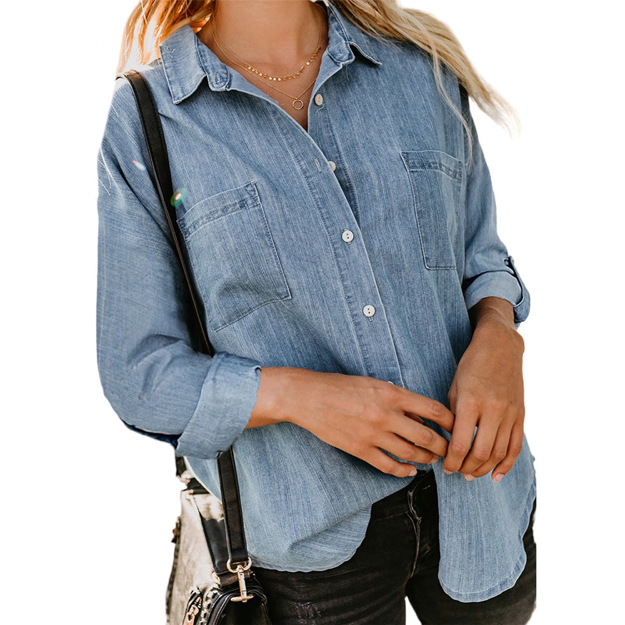 Click here for Avamo Ladies Jean Shirt Button Down Cowboy Lapel N... prices