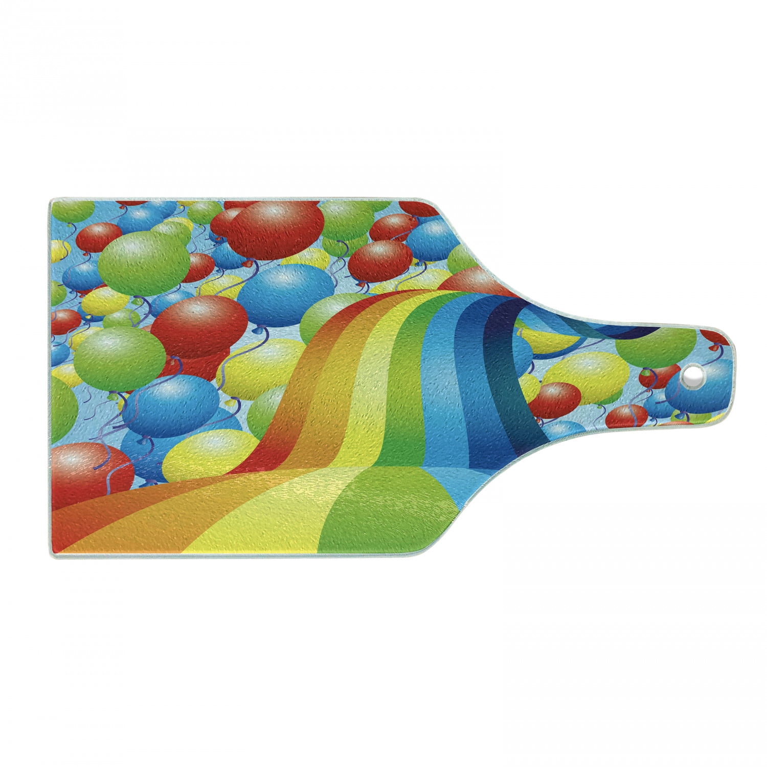 Birthday Cutting Board, Many Vibrant Balloons Wavy Rainbow Ribbons ...