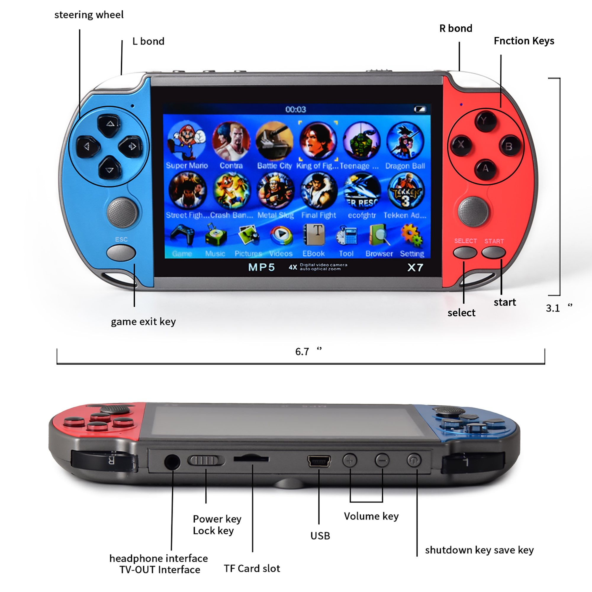 Buy FunnyFairye Kid Electronic Games for Kids ages 8+ X7 8GB PSP ...