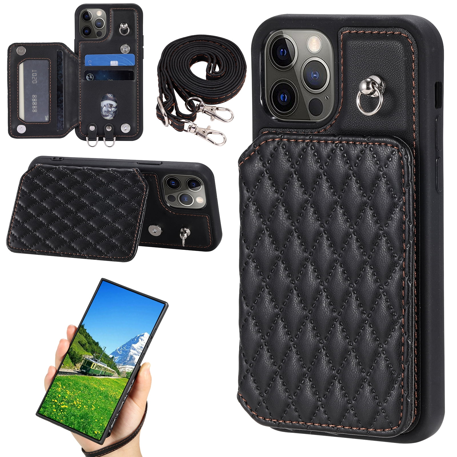 Case for iPhone 12 Pro / 12 6.1", Detachable Crossbody Strap Wallet ...