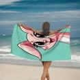 Cheerful Cartoon Rabbit Bath Towel - Vibrant Teal Background Expressive ...