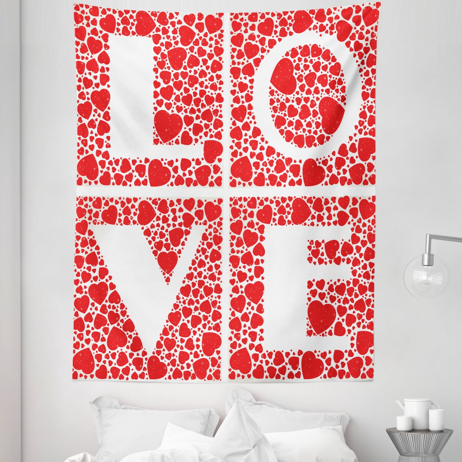 Love Tapestry, Bicolored Letters Hearts Motif Graphic Romantic Theme ...