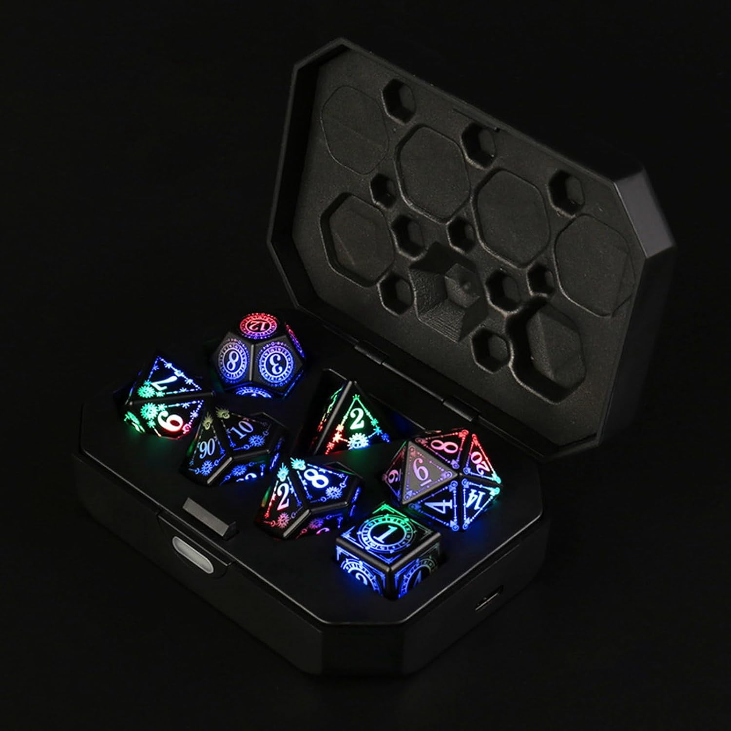 Juego de ds LED D&D, recargable, luz inalámbrica, 7 ds DND LED, caja de ...