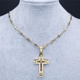 14K White Gold Crystal Golden Color Catholic Cross Jesus Chain Necklace ...
