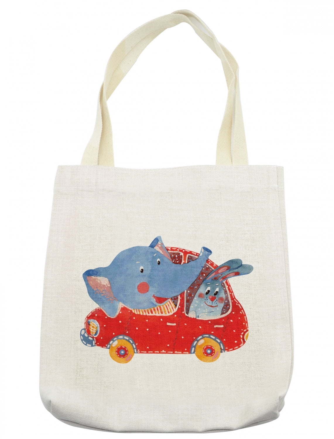 Cartoon Tote Bag, Watercolor Sketch of Young Blushed Elephant and Hare ...