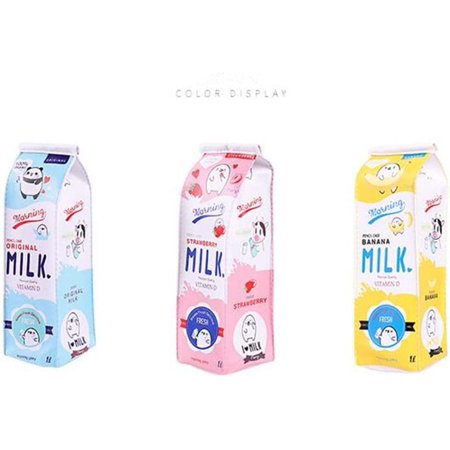 Set of 3 Creative Milk Cartons Waterproof PU Big Capacity Pencil Case ...