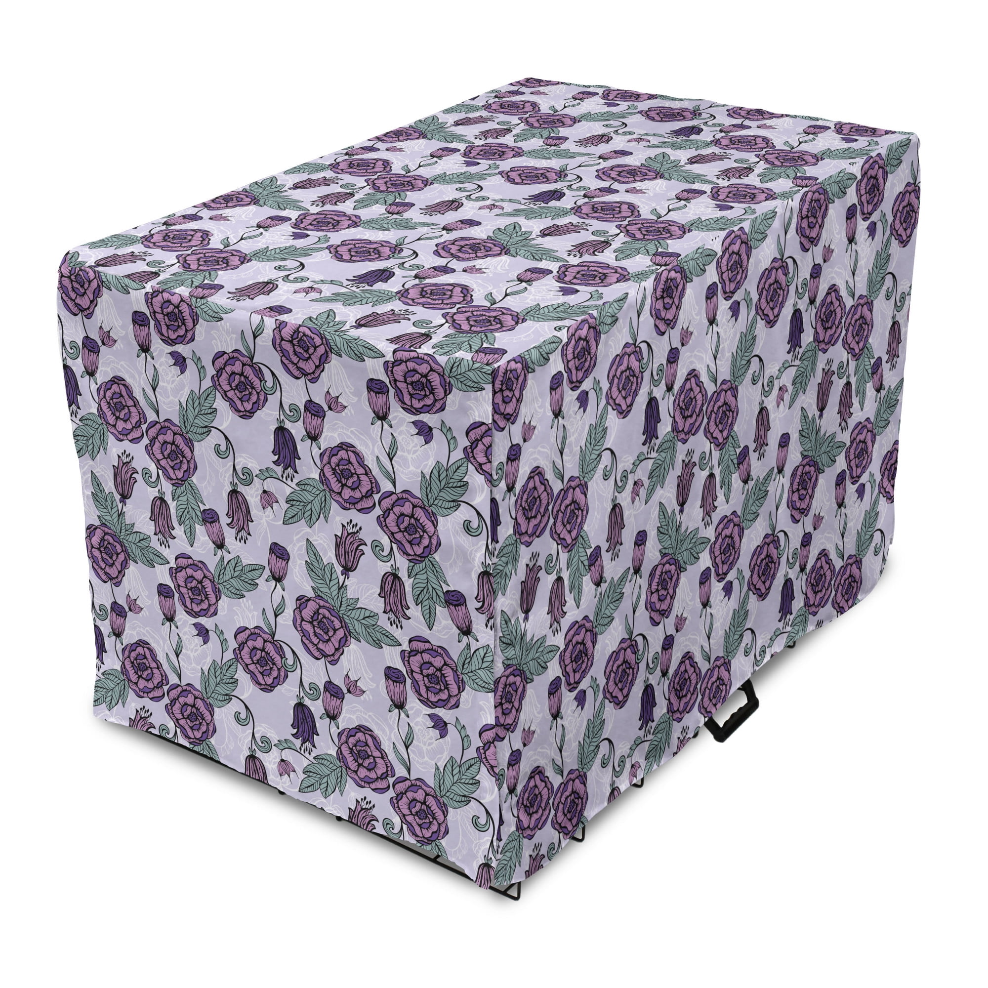 Flower Dog Crate Cover, Continuous and Funky Floral Pattern with Leaves ...