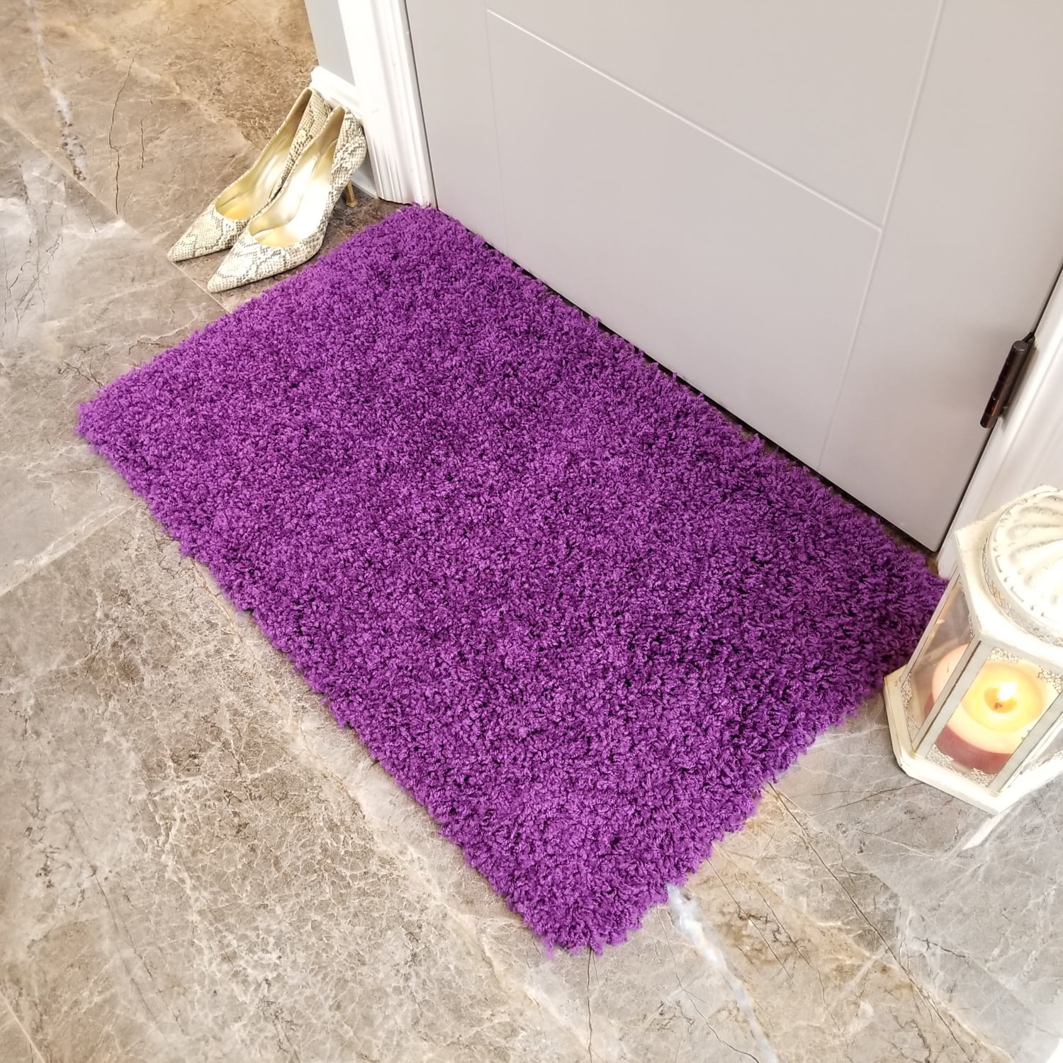 Maxy Home Bella Solid Purple 1 ft. 8 in. x 2 ft. 7 in. Shag Door Mat ...
