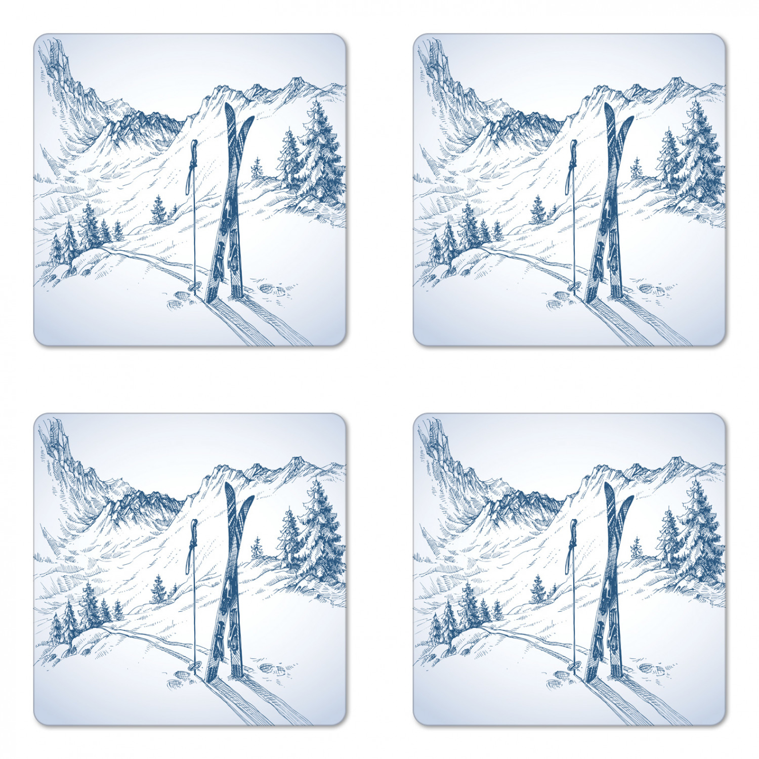 Winter Coaster Set of 4, Dramatic Landscape of Snowy Mountains Snow ...