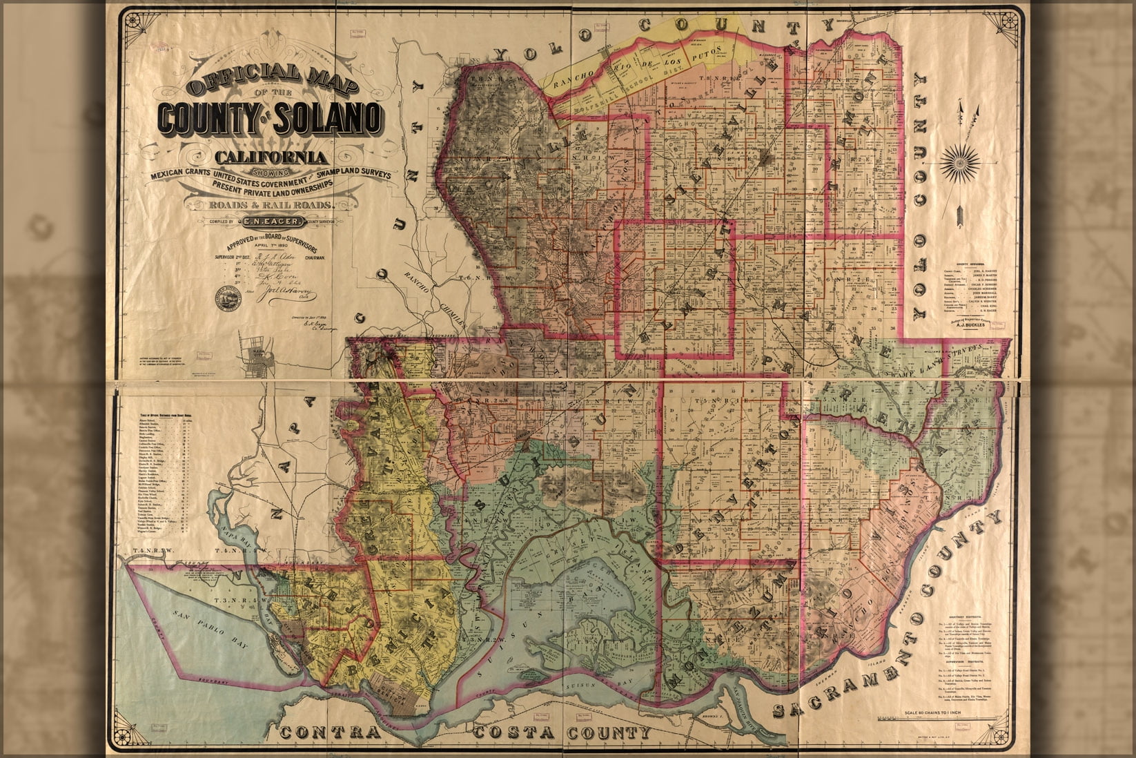 24"x36" Gallery Poster, map of the County of Solano, California 1890 ...