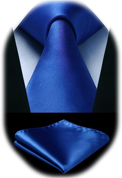 HISDERN Mens Solid Color Ties Formal Satin Necktie and Pocket Square ...