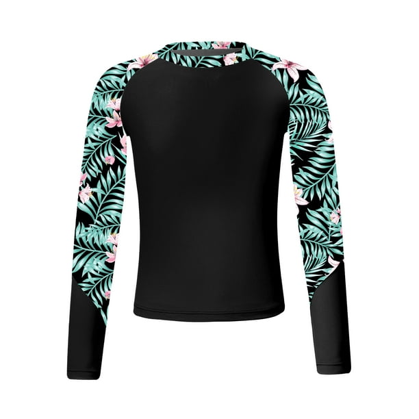 iEFiEL Kids Girls Long Sleeve Print Swim Tops UPF50+ Rash Guard ...