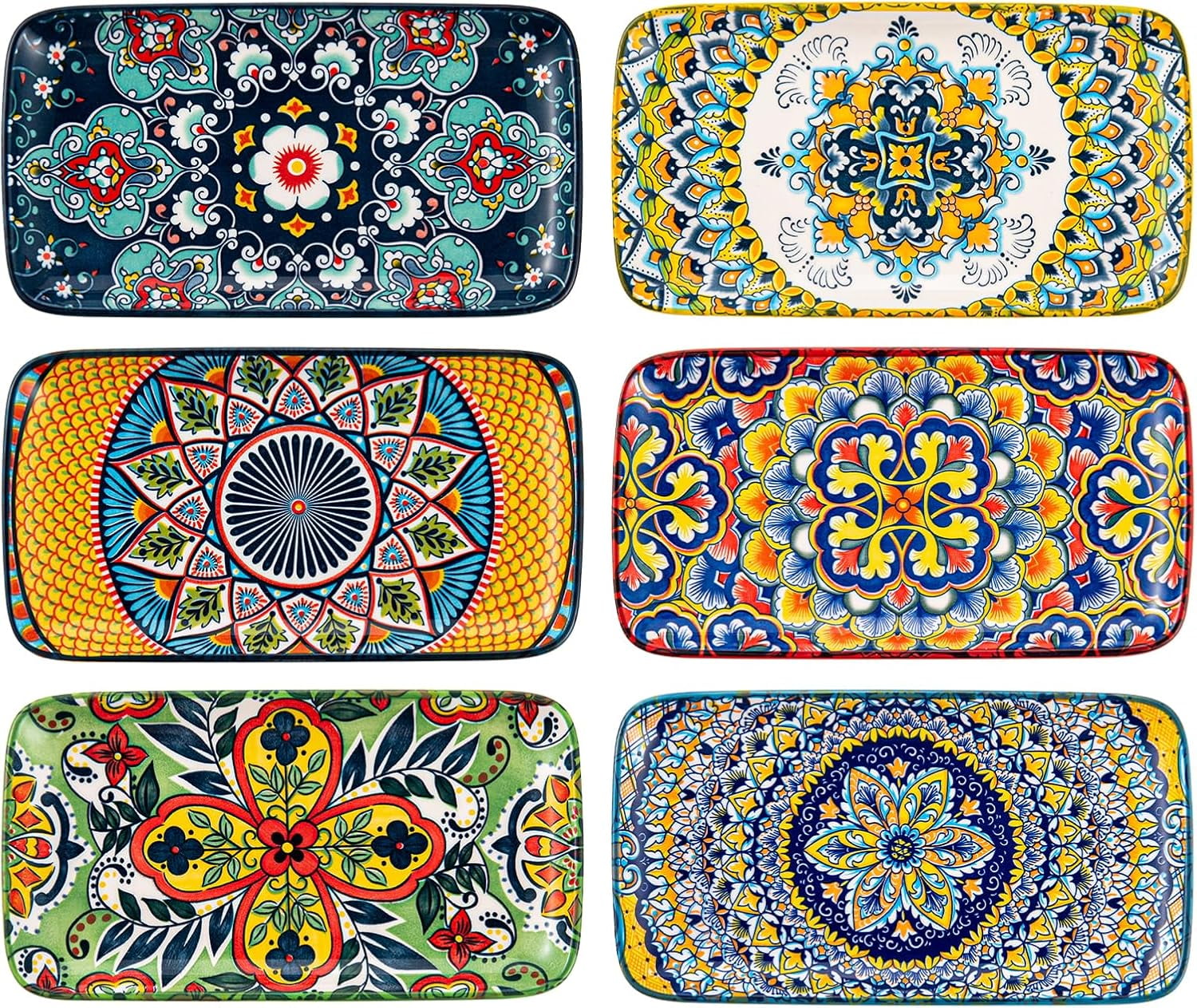 Ceramic Rectangular Plates Set of 6-8 Inch Salad, Appetizer, Sushi ...