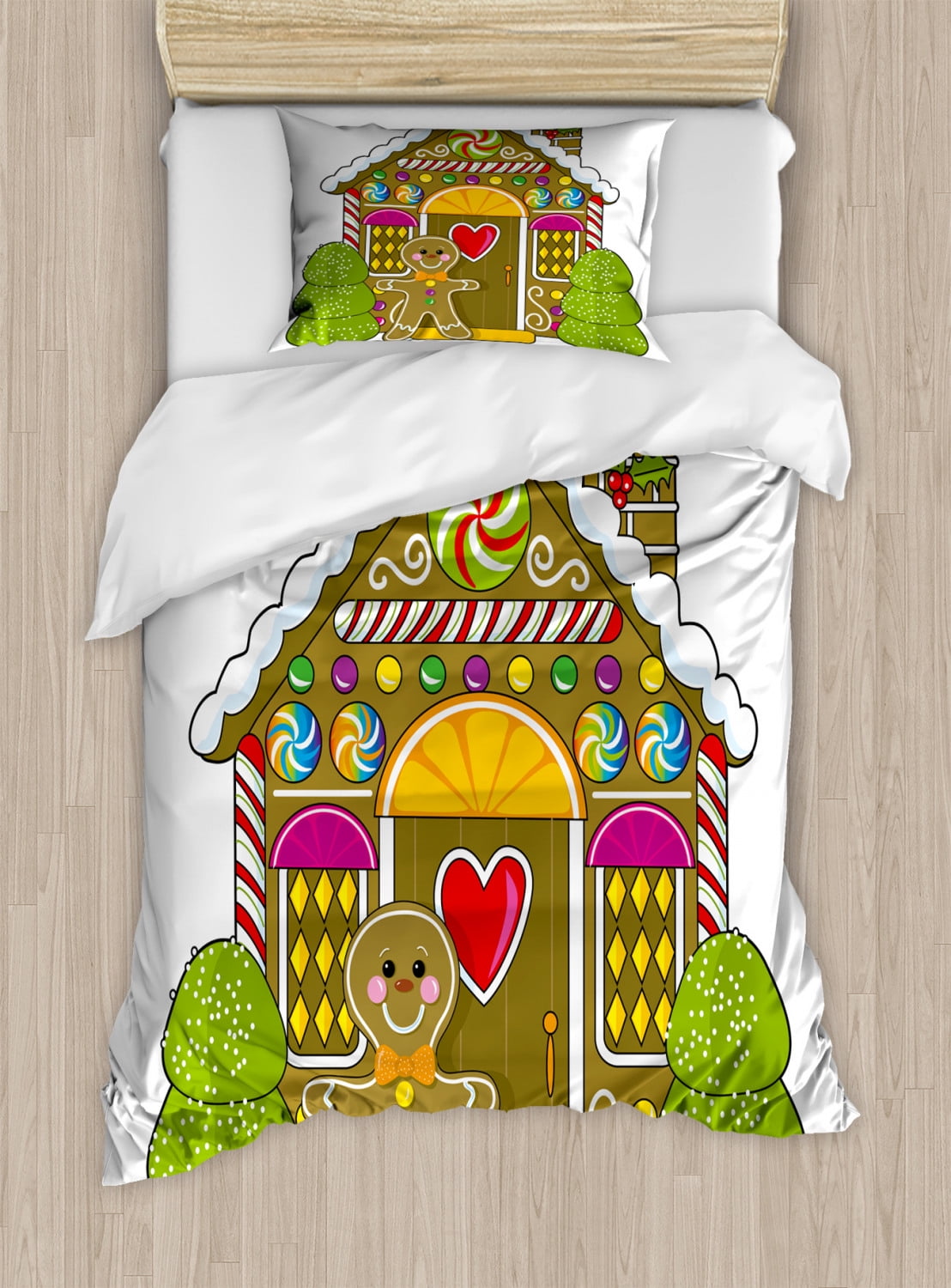Gingerbread Man Duvet Cover Set Twin Size, Cute Gingerbread House with ...